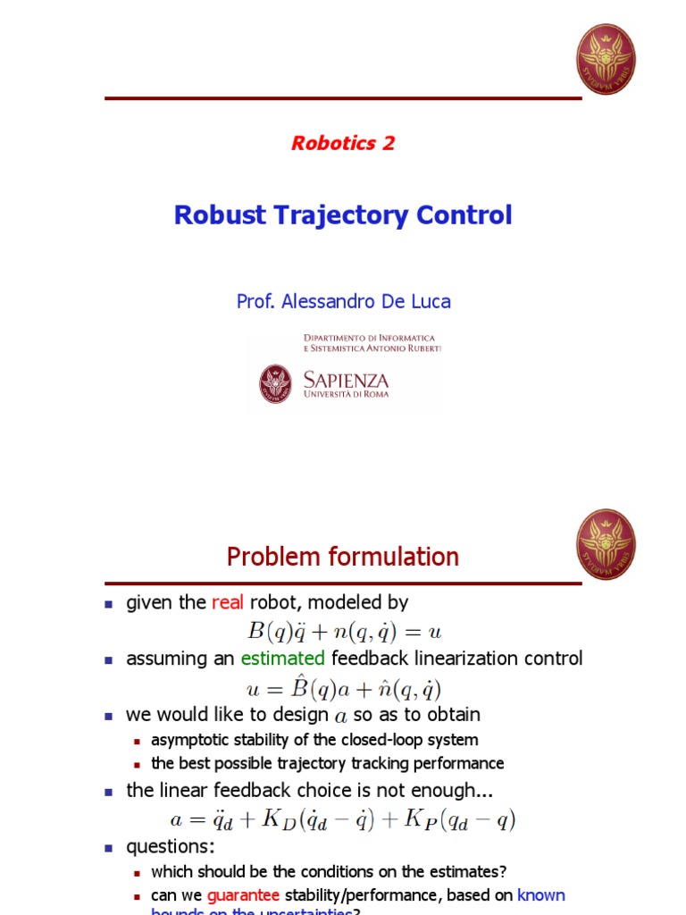 Robust Trajectory Control: Robotics 2 | PDF | Stability Theory ...