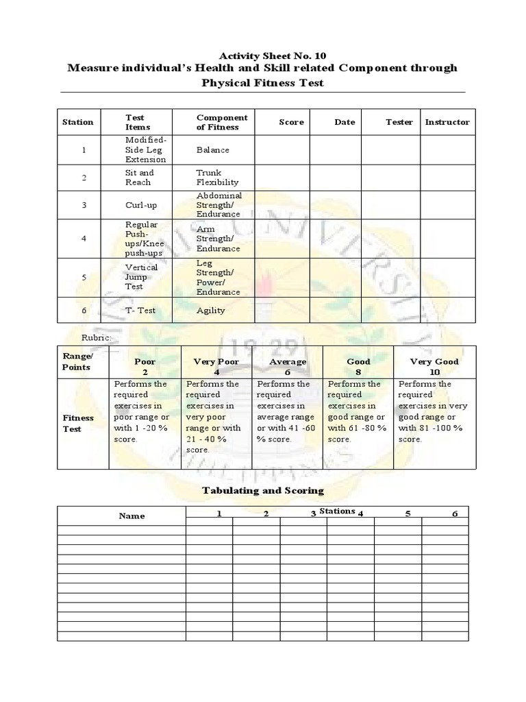 Physical Fitness Test Evaluation Sheet | PDF | Physical Fitness ...