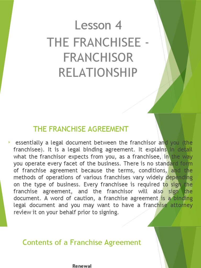 Lesson 4 The Franchisee - Franchisor Relationship | PDF