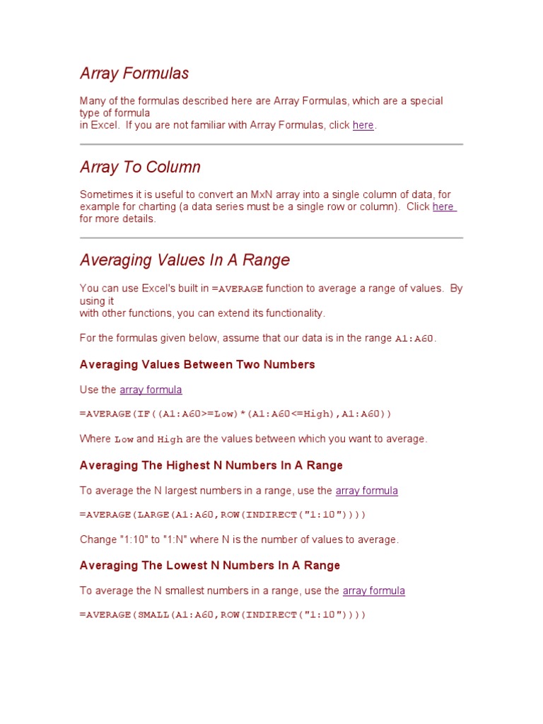 Excel Array Formulas Pdf Array Data Structure Bracket
