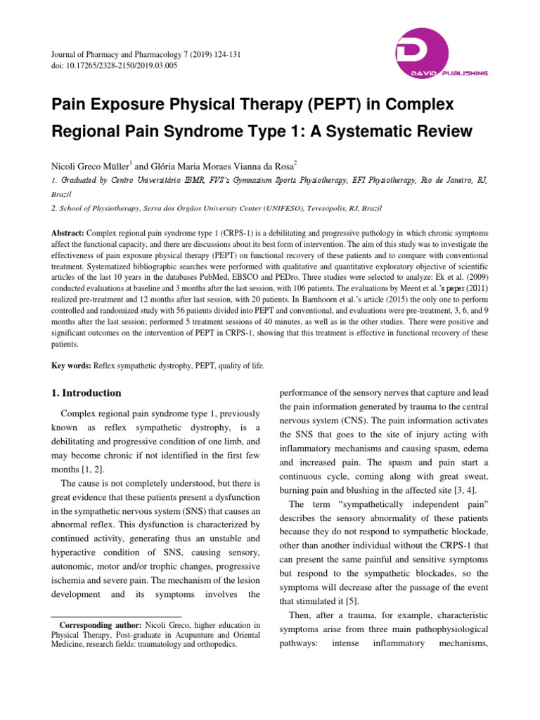 Pain Exposure Physical Therapy (PEPT) in Complex Regional Pain Syndrome ...
