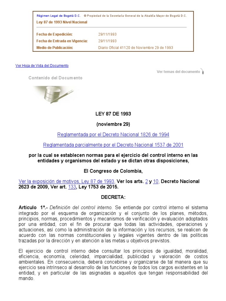 Documento - Ley 87 de 1993 | PDF