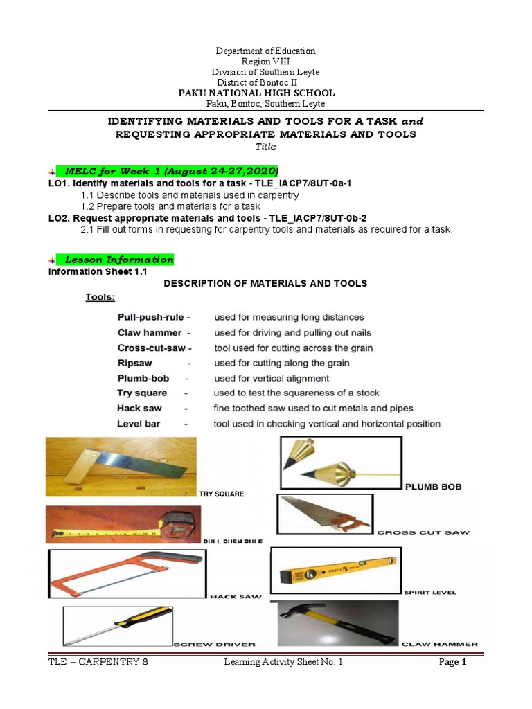 Identifying Materials and Tools For A Task and Requesting Appropriate ...