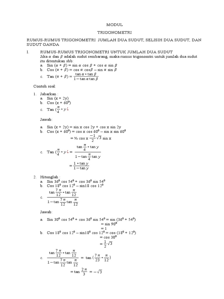 Modul Rumus-Rumus Trigonometri | PDF