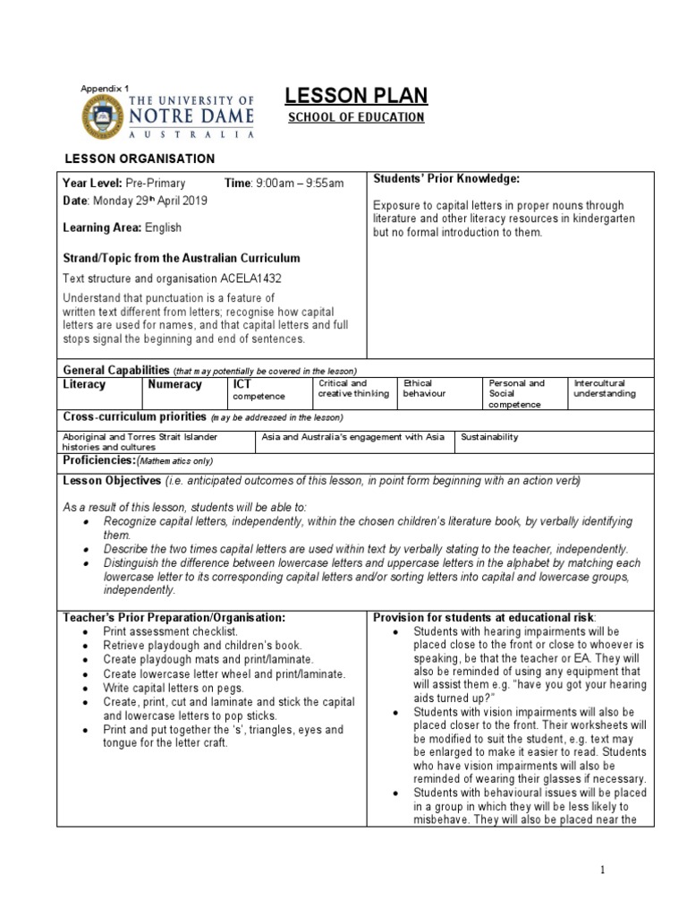 Lesson Plan - Capital Letters | PDF | Letter Case | Literacy