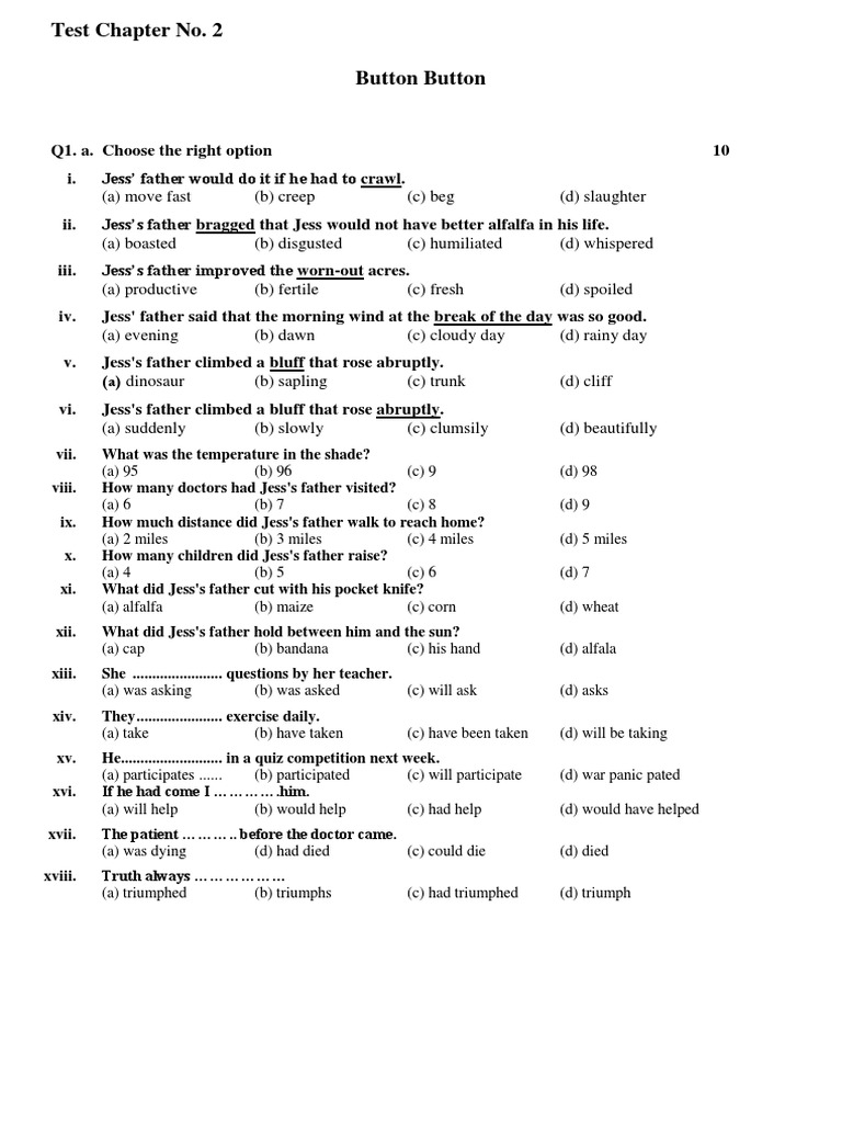 Test Chapter No. 2 Button Button | PDF | Agriculture