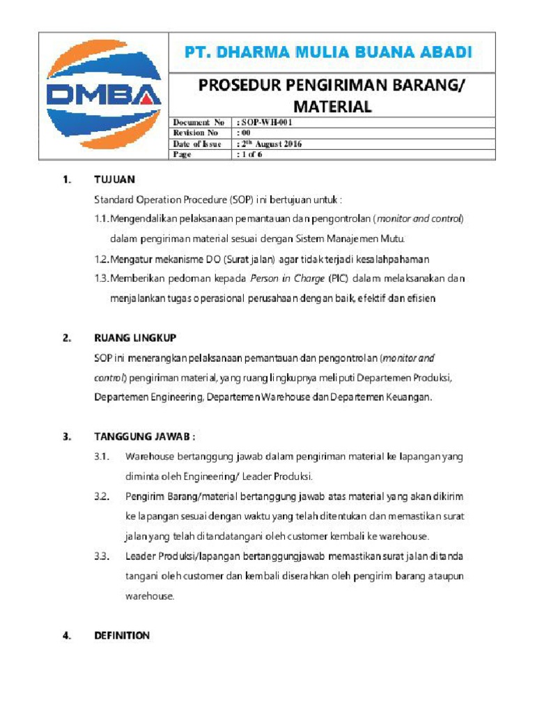 Sop Pengiriman Barang | PDF
