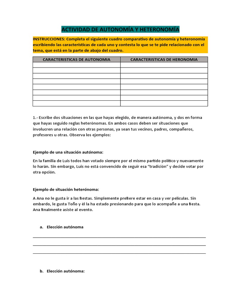 Actividad de Autonomía y Heteronomía | PDF