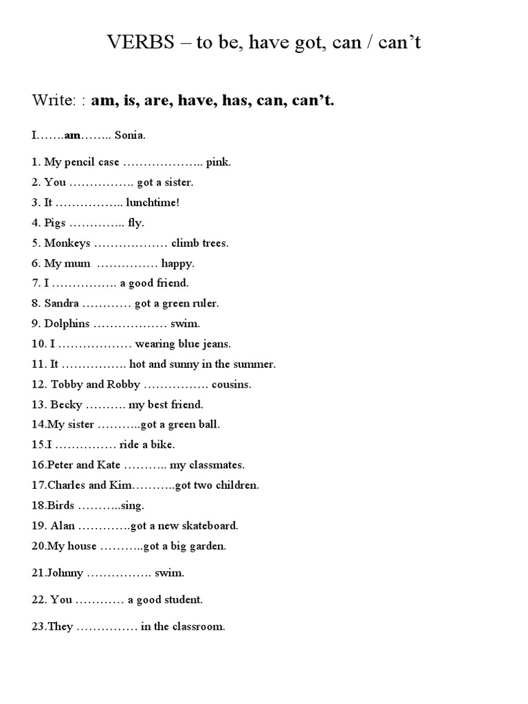 Verbs: To Be, Have Got, Can Exercises | PDF