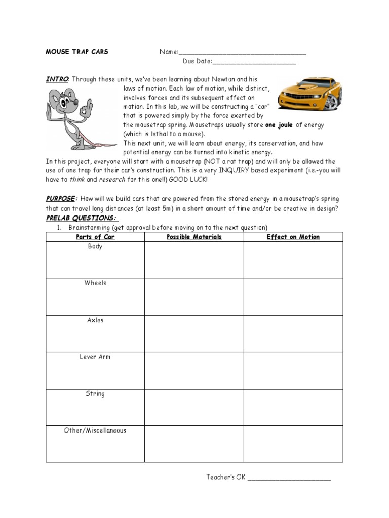 The Energy Car Project - I.E. Mousetrap Car | PDF | Force | Newton's ...