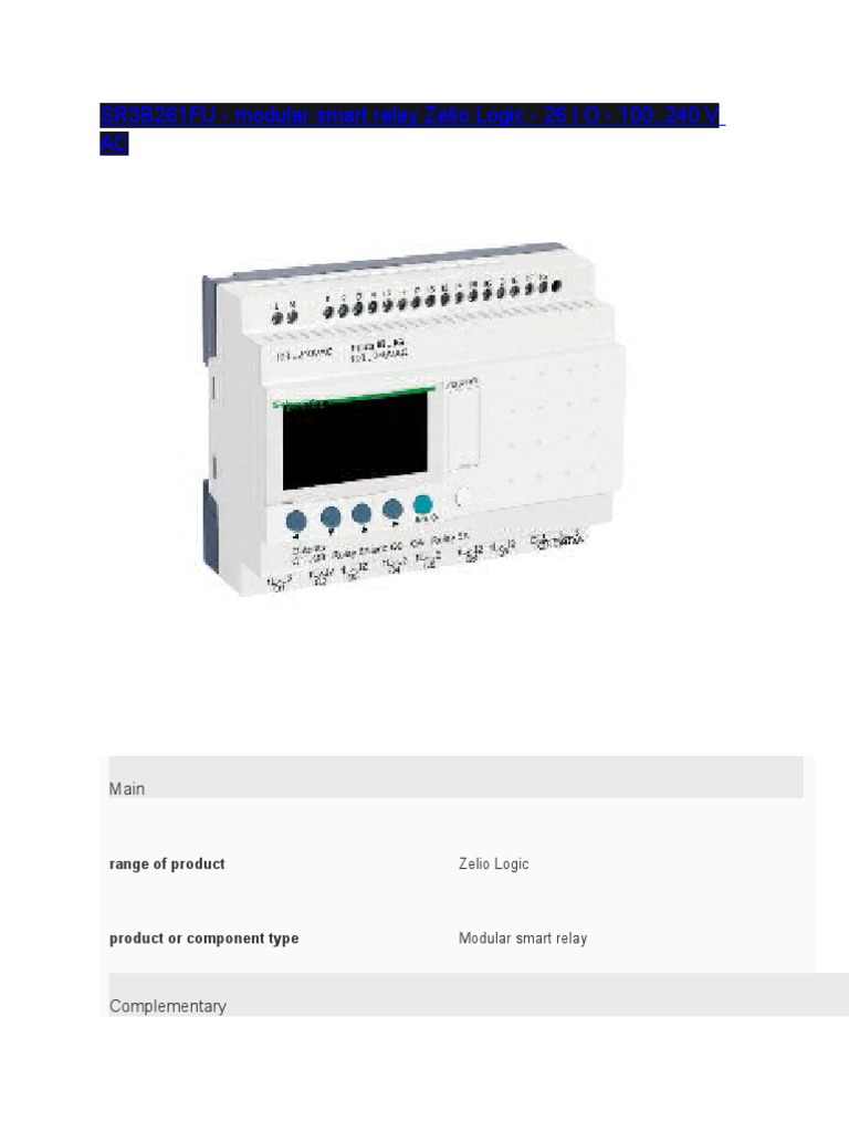 SR3B261FU - Modular Smart Relay Zelio Logic - 26 I O - 100..240 V AC ...