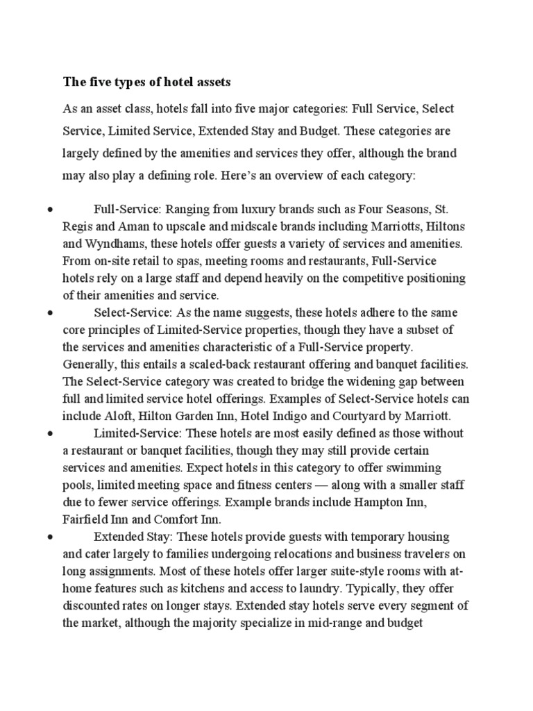 Understanding the Five Types of Hotel Assets and Their Defining ...