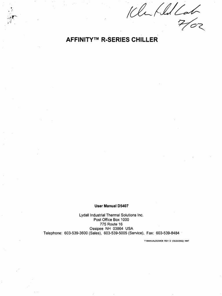Affinity R Series Chiller D5407 | PDF | Heat Exchanger | Pump
