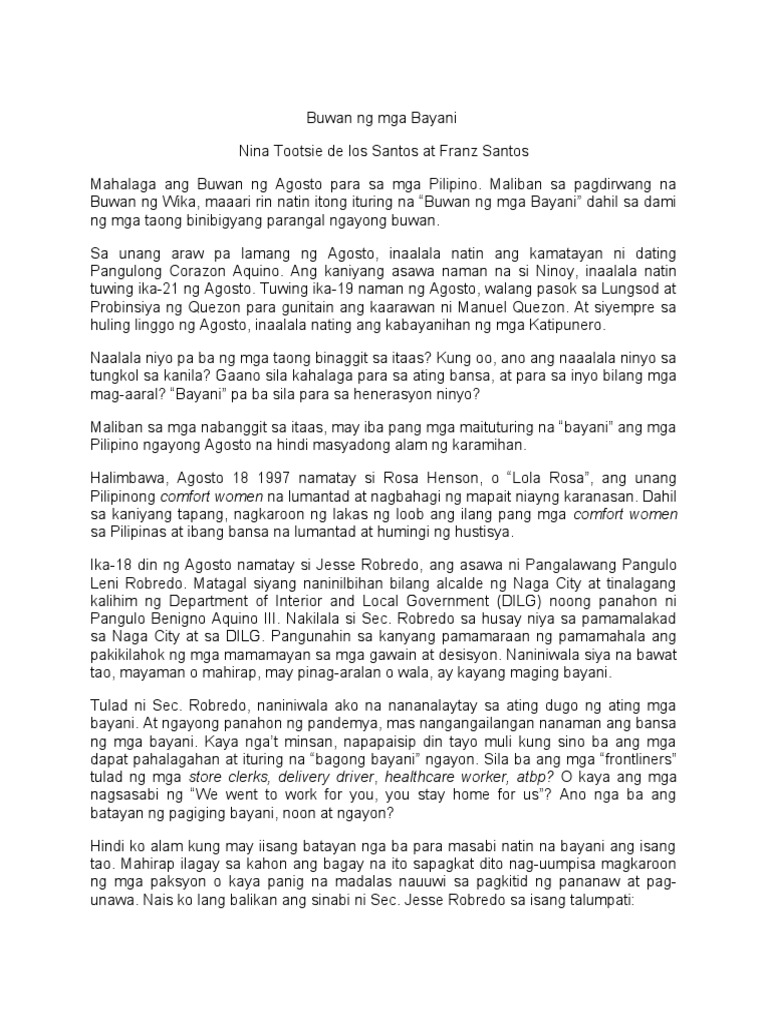 Reflection: Buwan NG Mga Bayani | PDF