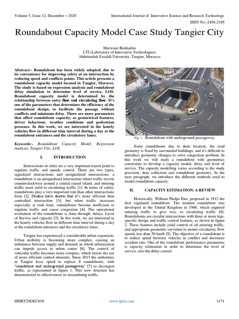 Roundabout Capacity Model Case Study Tangier City | PDF | Traffic | Transportation Engineering