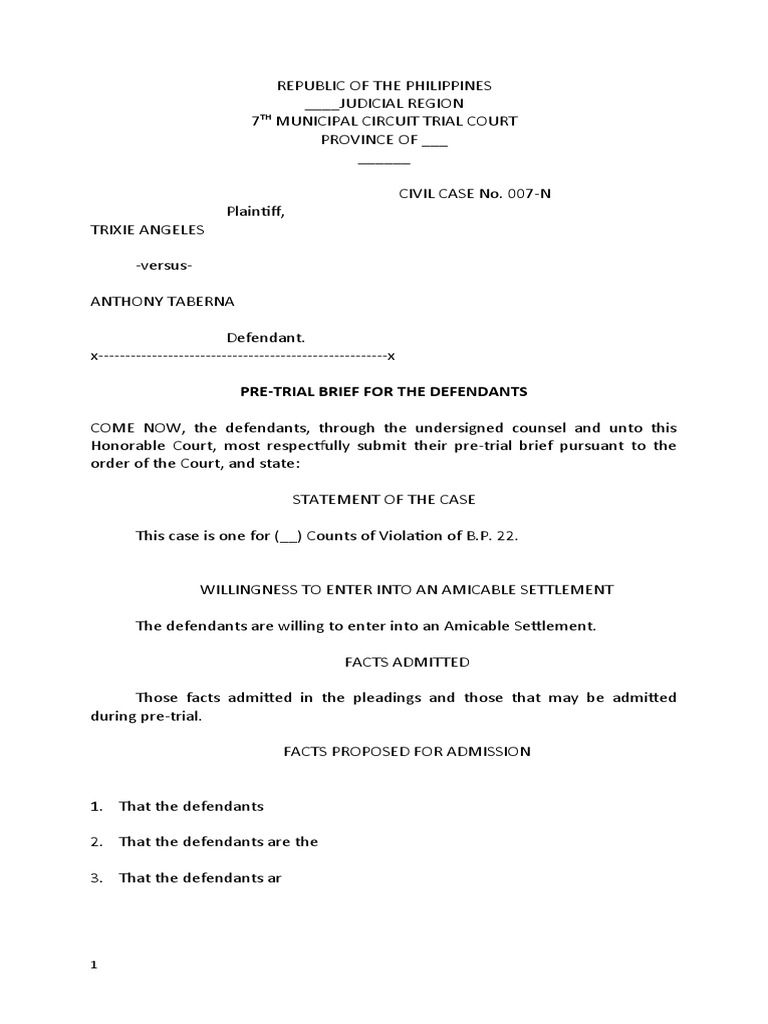 Pre-Trial Brief For The Defendants | PDF