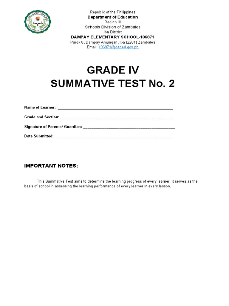 Summative Test Quarter 1 Week 2 | PDF