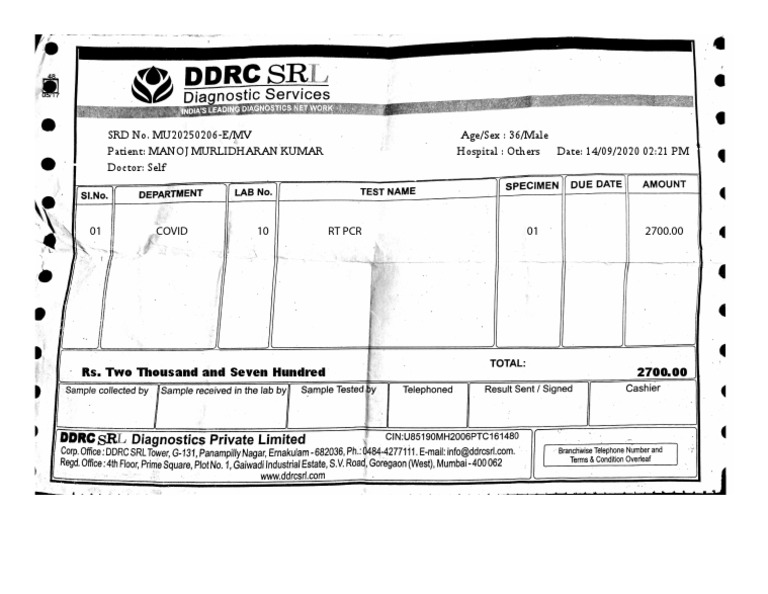 RT PCR Bill Manoj MK | PDF