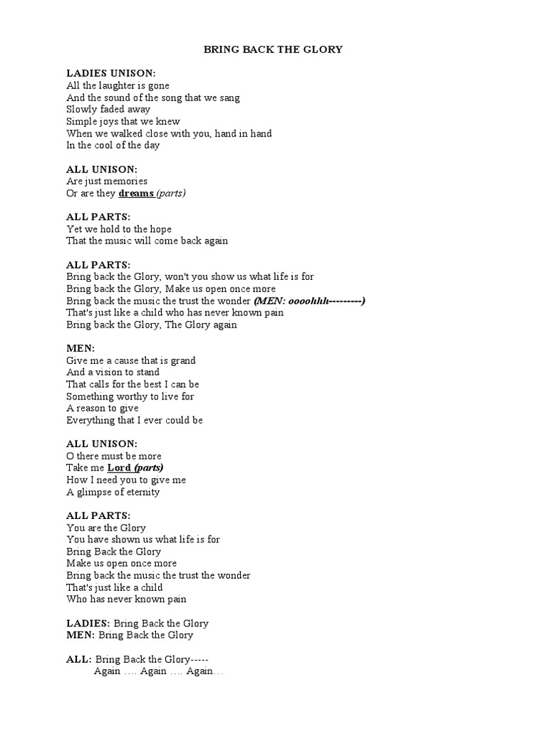 Bring Back the Glory Lyrics | PDF