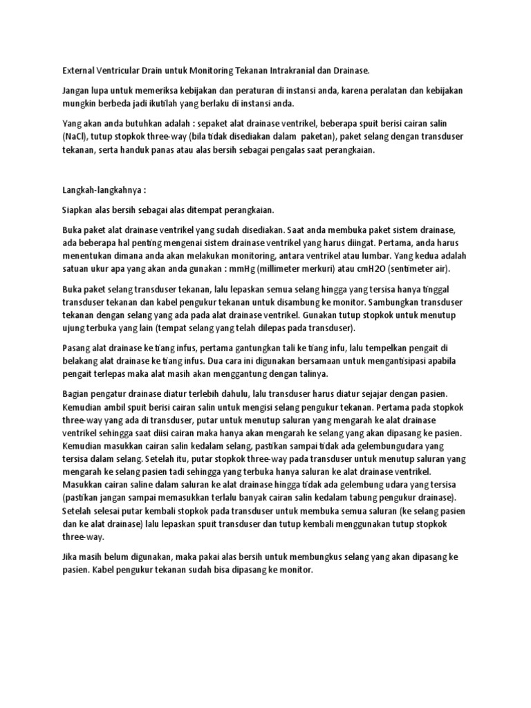 EXTERNAL VENTRICULAR DRAIN SETUP AND USE | PDF