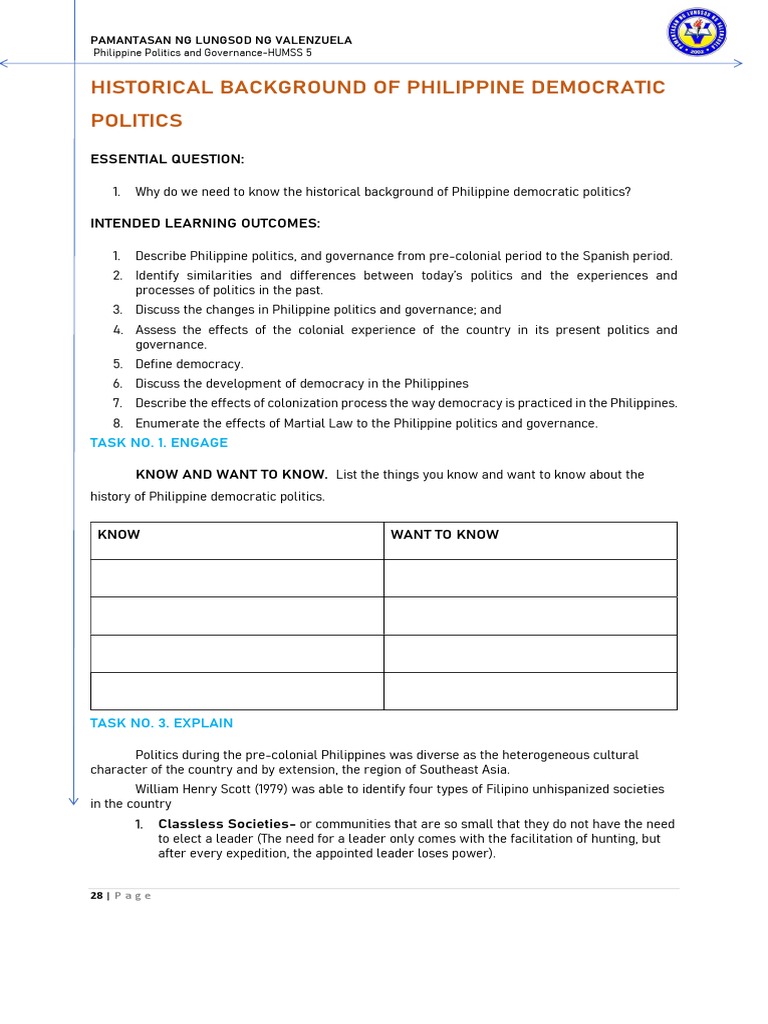 Historical Background of Philippine Democratic Politics: Task No. 1 ...