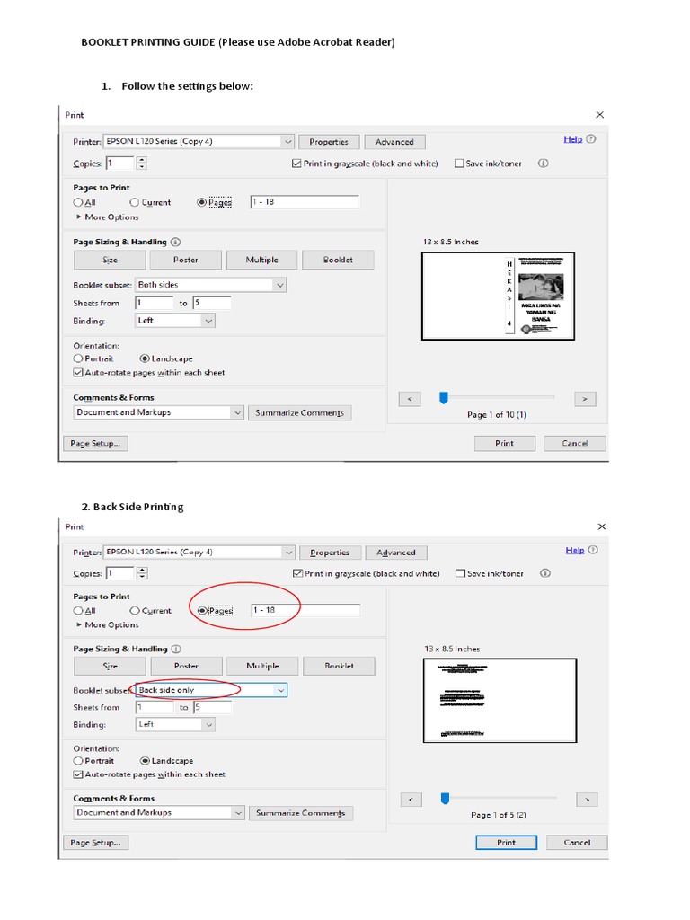 BOOKLET PRINTING GUIDE (Please Use Adobe Acrobat Reader) | PDF