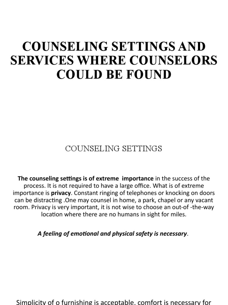 Counseling Settings and Services Where Counselors Could Be Found | PDF ...