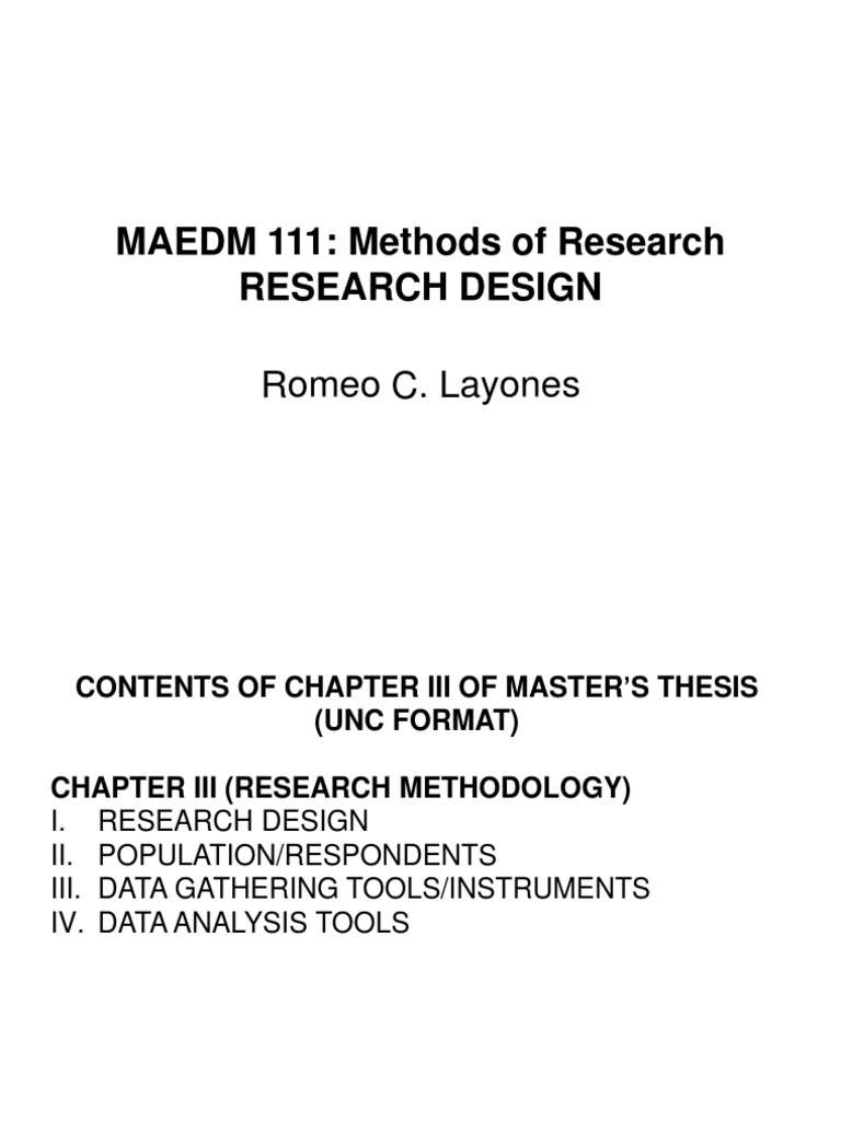 Research Methodology Chapter Outline: An Overview of Quantitative and ...