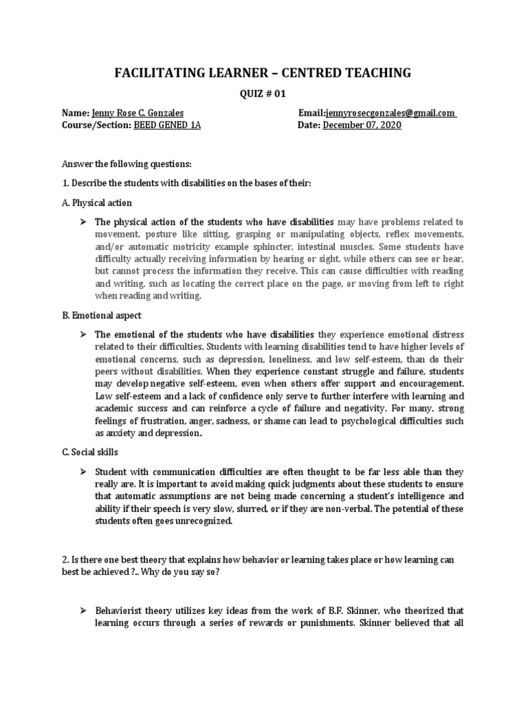 FLCT - Module 6 & 7 - Quiz 1 | PDF | Behaviorism | Self Esteem