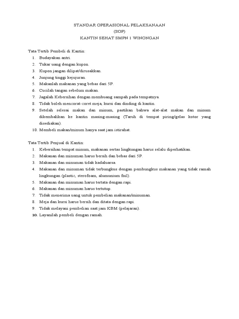 Contoh Sop Kantin | PDF