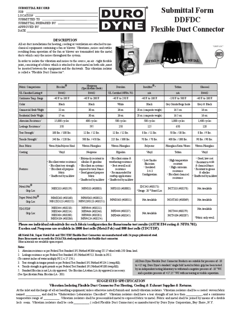 FDC FlexDuctConn Submittal | PDF | Duct (Flow) | Fiberglass