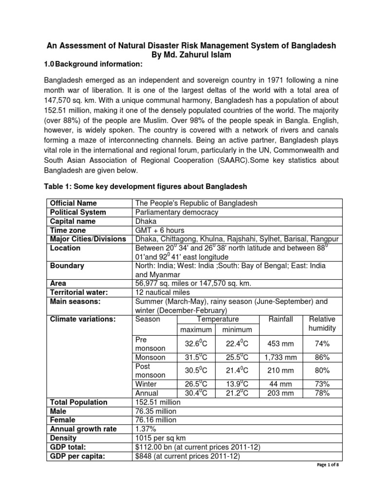 An Assessment of Natural Disaster Risk Management System in Bangladesh ...