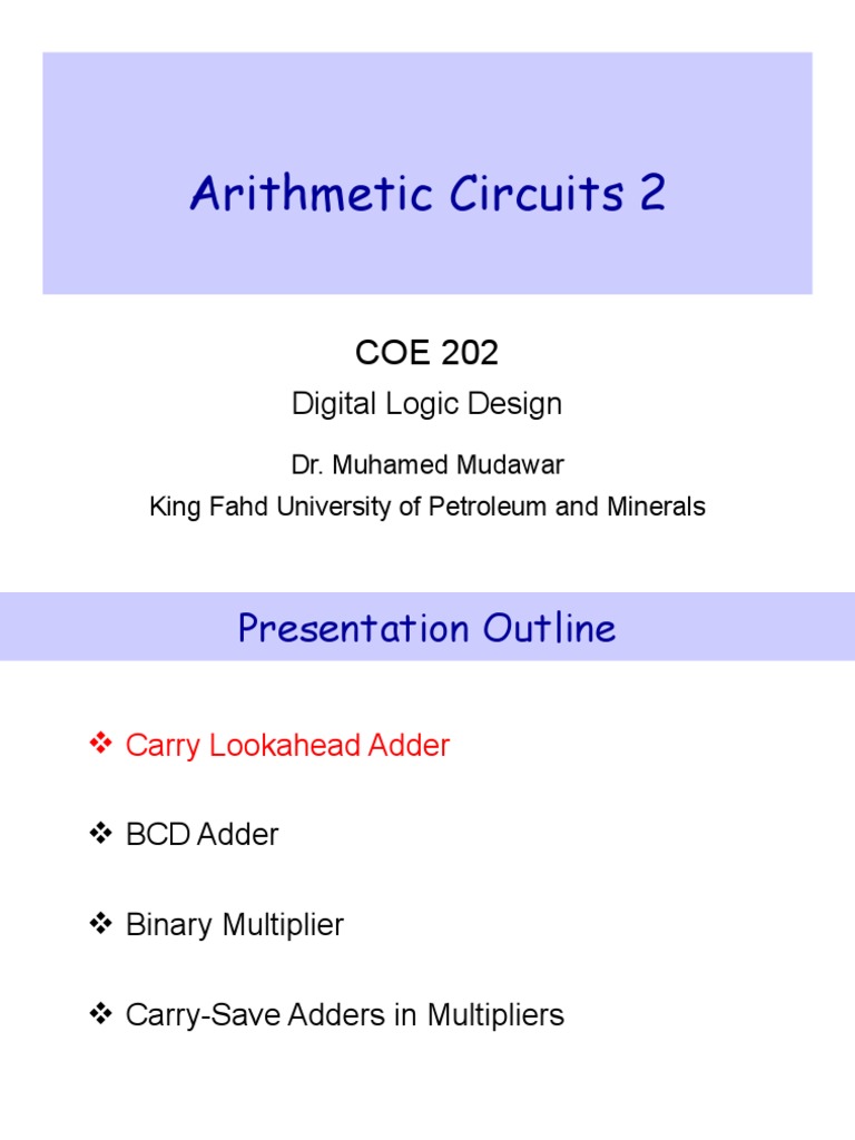 Arithmetic Circuits 2: Digital Logic Design | PDF | Numbers | Arithmetic