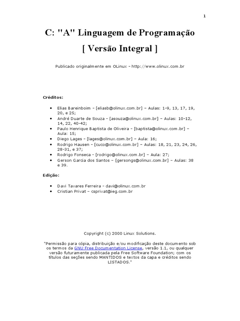 A Linguagem C | PDF | Compilador | Linguagem de programação