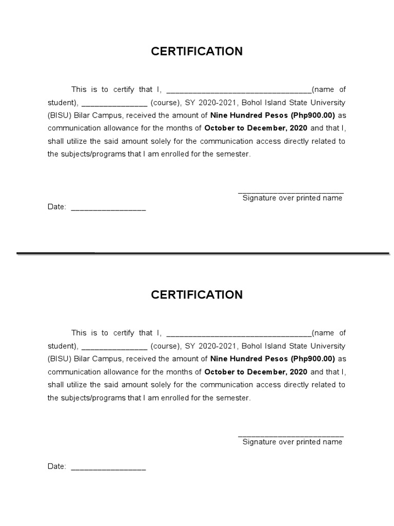 Certification For Sole Use For Internet Access Load | PDF