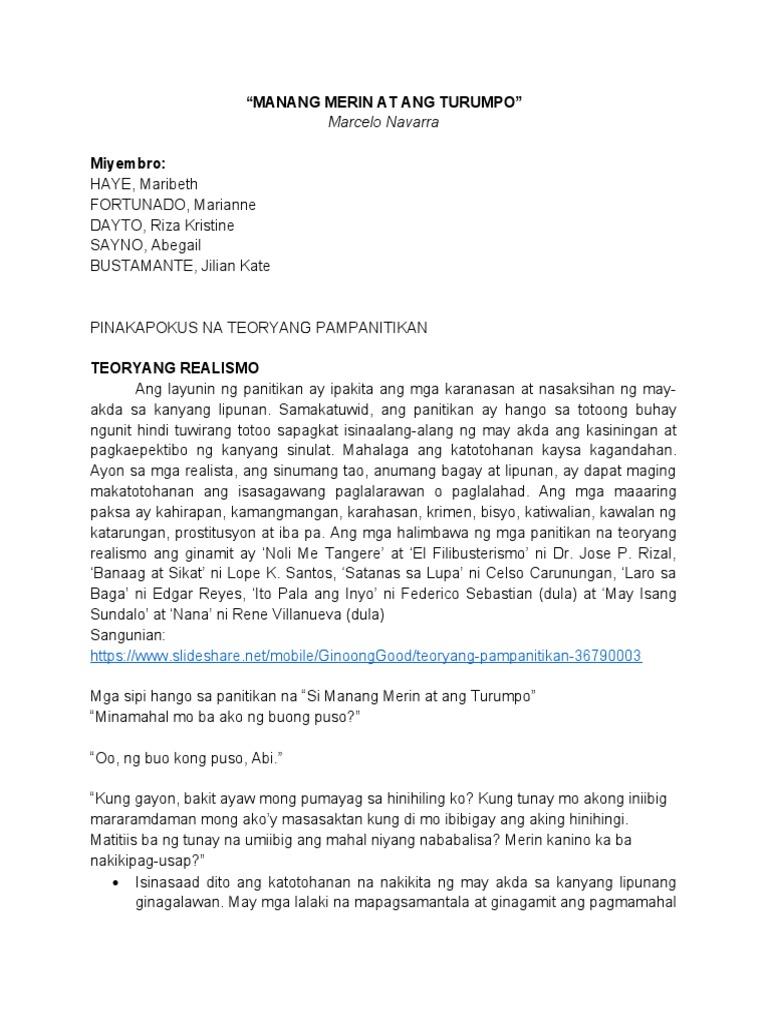 Manang Merin at Ang Turumpo | PDF