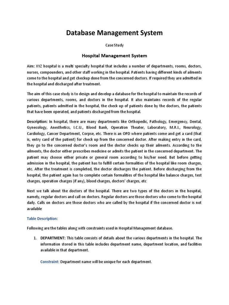 Database Management System | PDF | Patient | Hospital