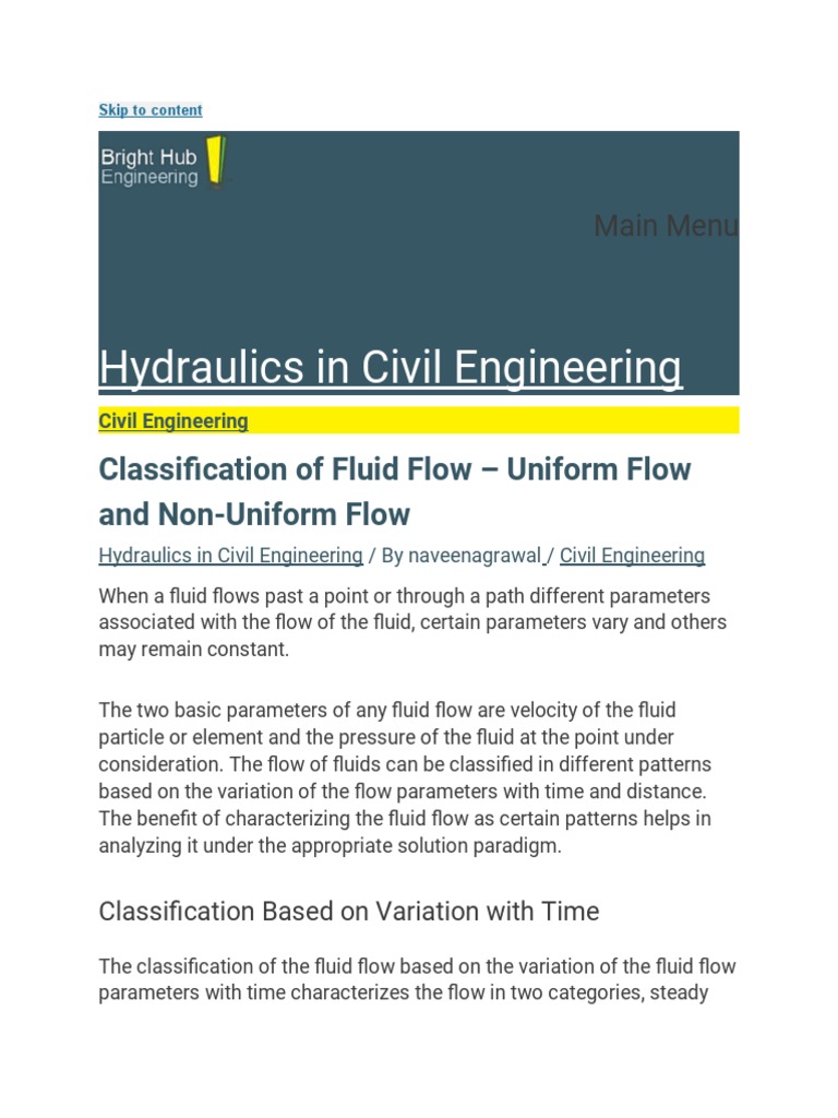 Hydraulics in Civil Engineering: Classification of Fluid Flow - Uniform ...