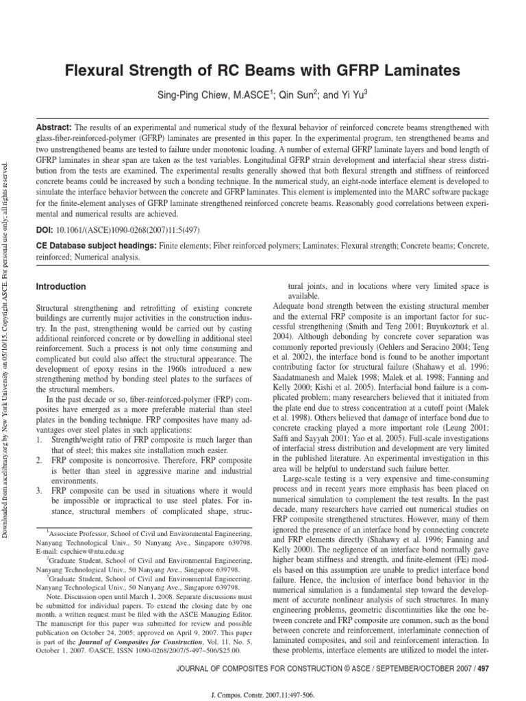 Flexural Strength of RC Beams With GFRP Laminates: Sing-Ping Chiew, M ...