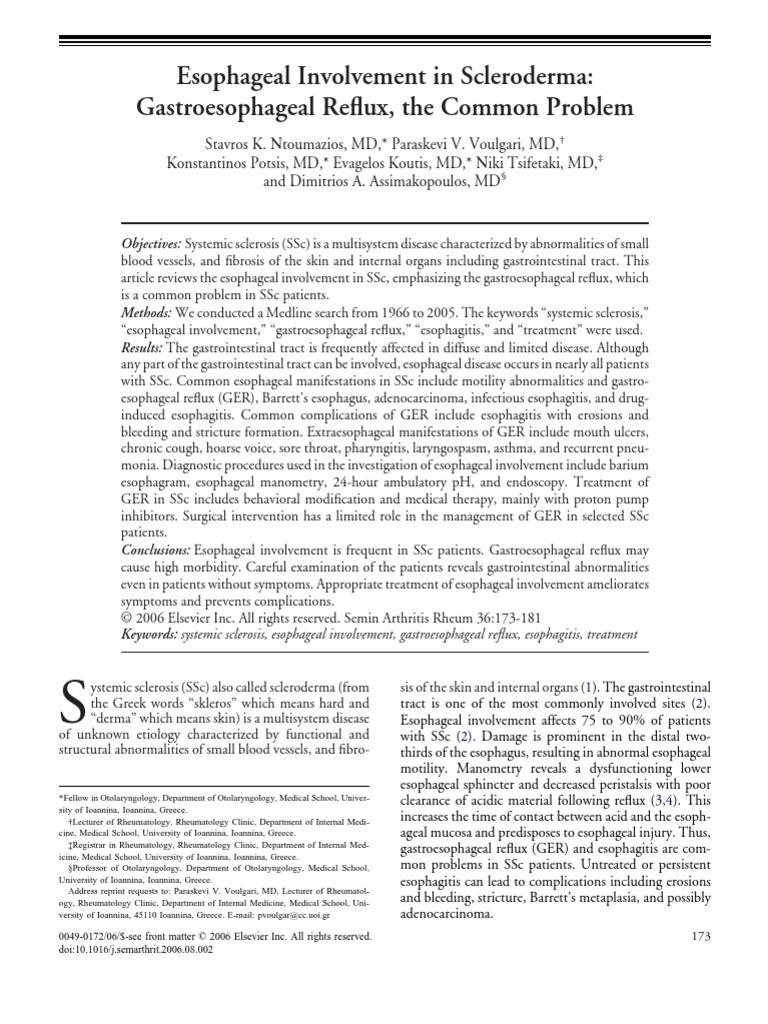 Esophageal Involvement in Scleroderma: Gastroesophageal Reflux, The ...