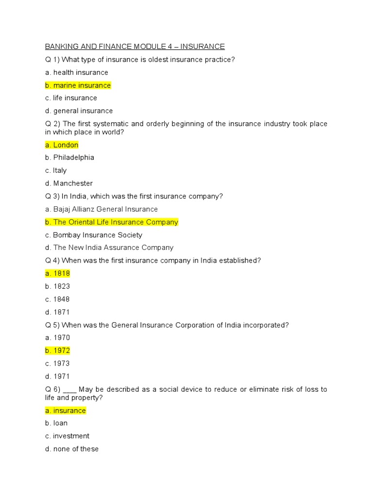 Insurance - MCQ Types Questions | PDF | Life Insurance | Insurance