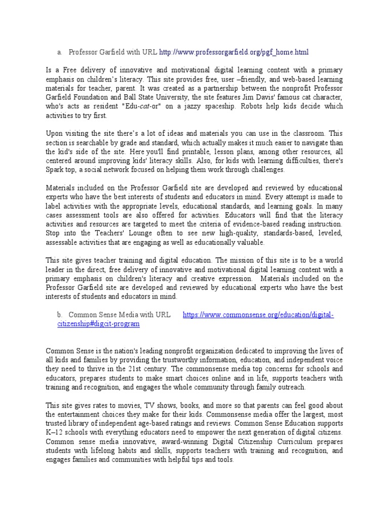 Professor Garfield's Literacy Resources | PDF | Communication | Human ...