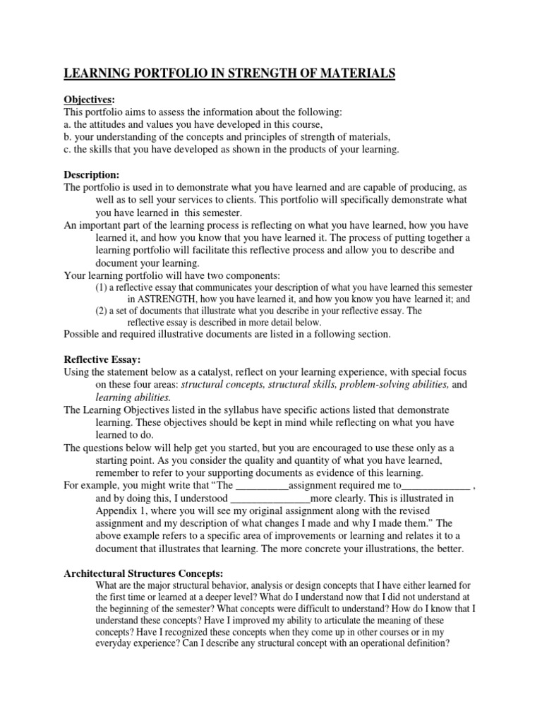 Learning Portfolio in Strength of Materials | PDF | Essays | Learning