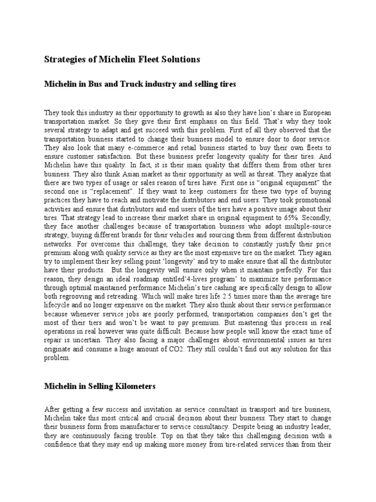 Michelin Fleet Success and Failure Strategy | PDF | Sales | Tire