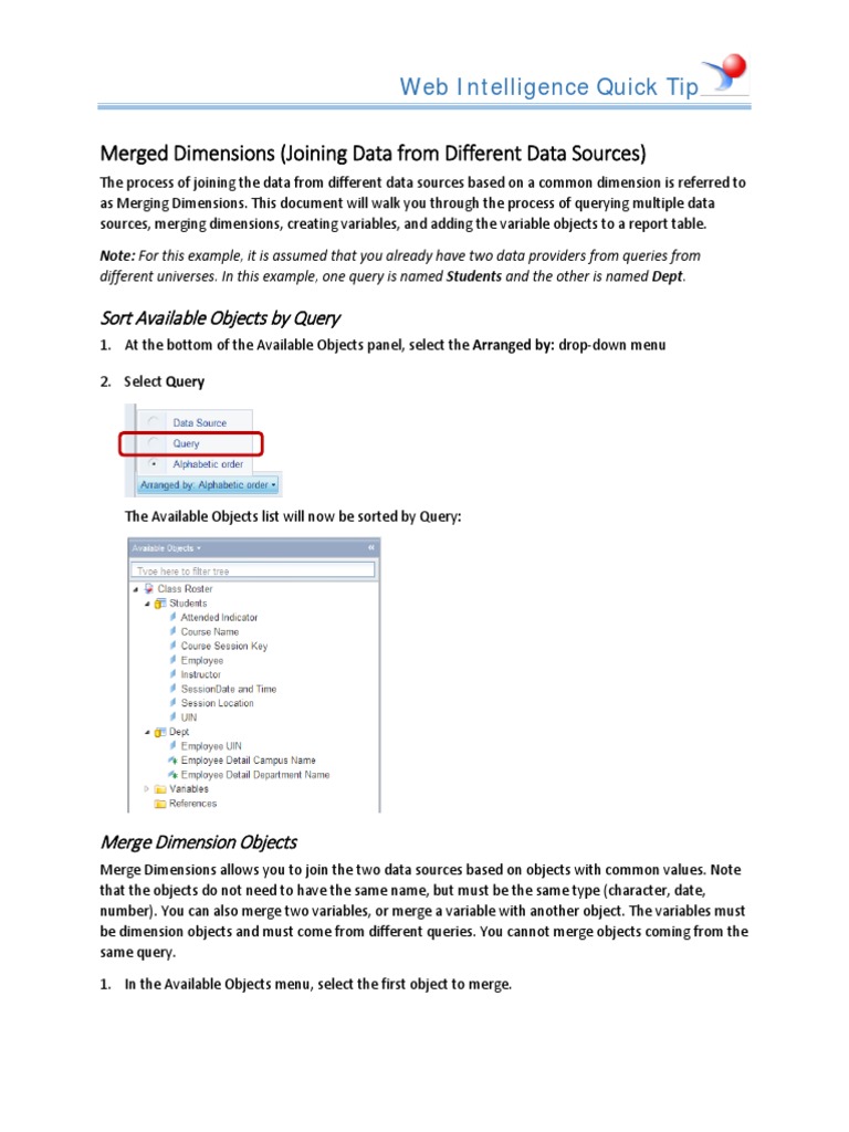 Merged Dimensions (Joining Data From Different Data Sources) | PDF ...