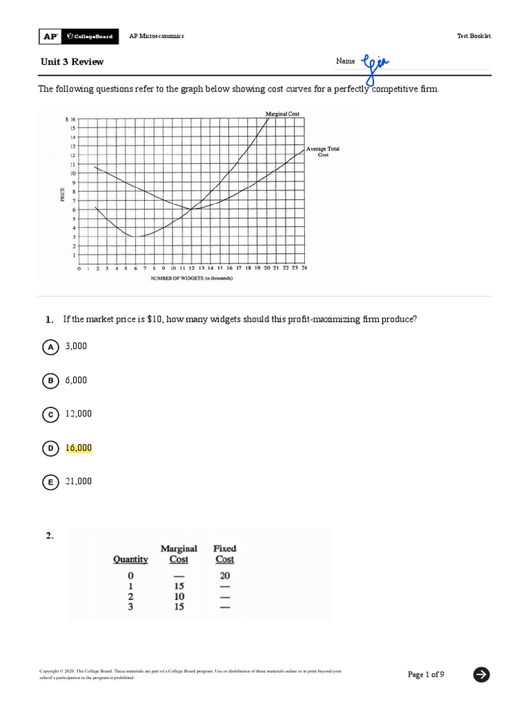 Unit 3 Review: The Following Questions Refer To The Graph Below Showing ...