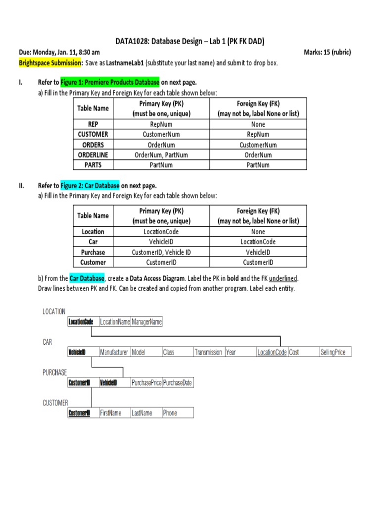 DATA1028: Database Design - Lab 1 (PK FK DAD) | PDF