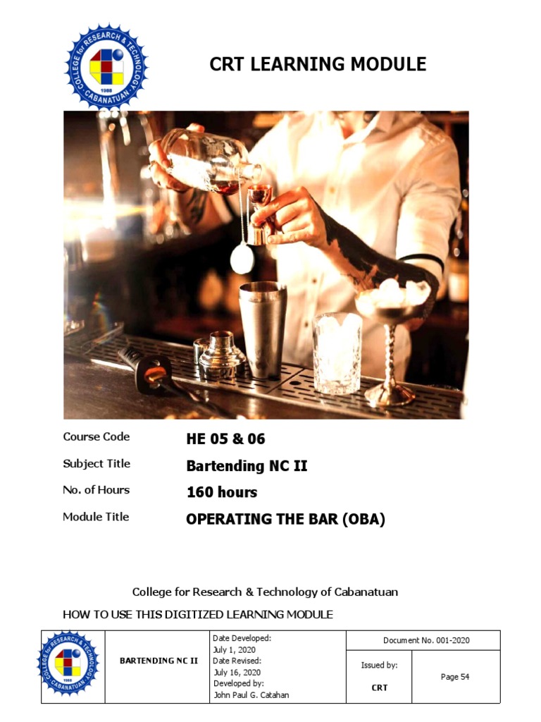 Learning Module 4 - BARTENDING | PDF | Alcoholic Drinks | Drink