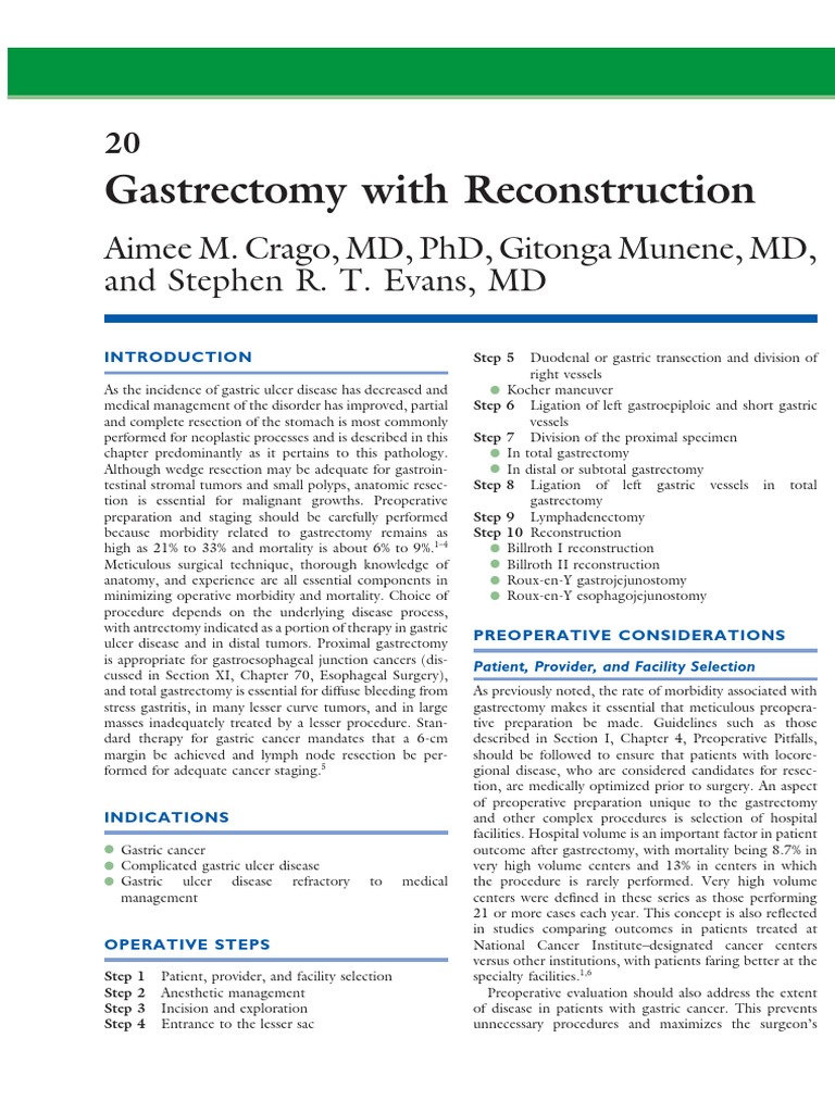 Gastrectomy With Reconstruction: Aimee M. Crago, MD, PHD, Gitonga Munene, MD, and Stephen R. T ...