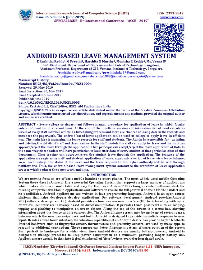 Android Based Leave Management System: Special Issue - 5 International ...